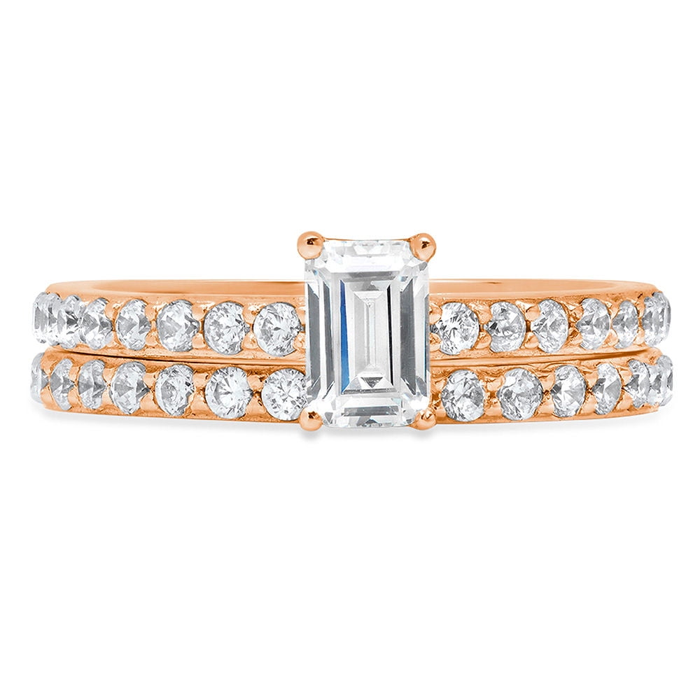 1.16 ct Emerald Cut Real Genuine Natural Diamond VS1-VS2 G-H 18K Rose ...