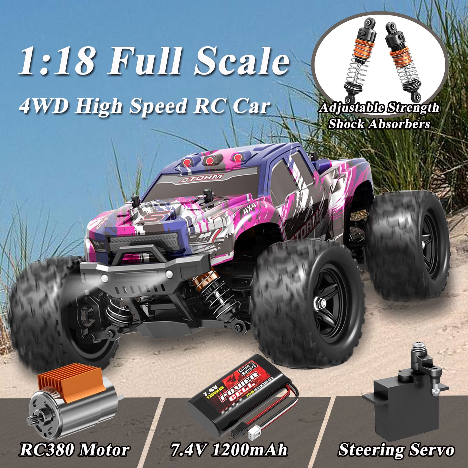 1:18 Full Scale 4WD High Speed RC Car, 36KM/H Racing/ Climbing ...