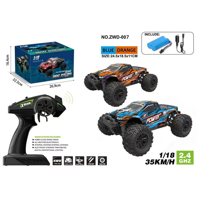 1:18 Scale All Terrain RC Car, 35 KPH High Speed 4WD Electric Vehicle ...