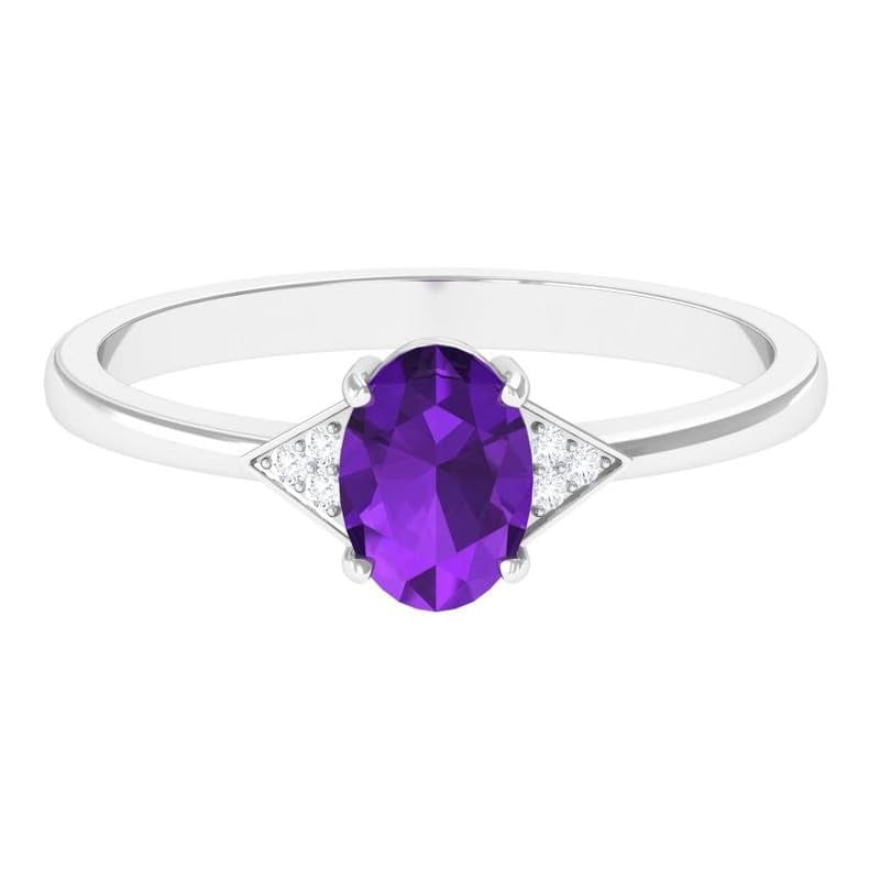 1.1ct Oval Side Accents Amethyst Solitaire Ring with CZ Trio 925 ...