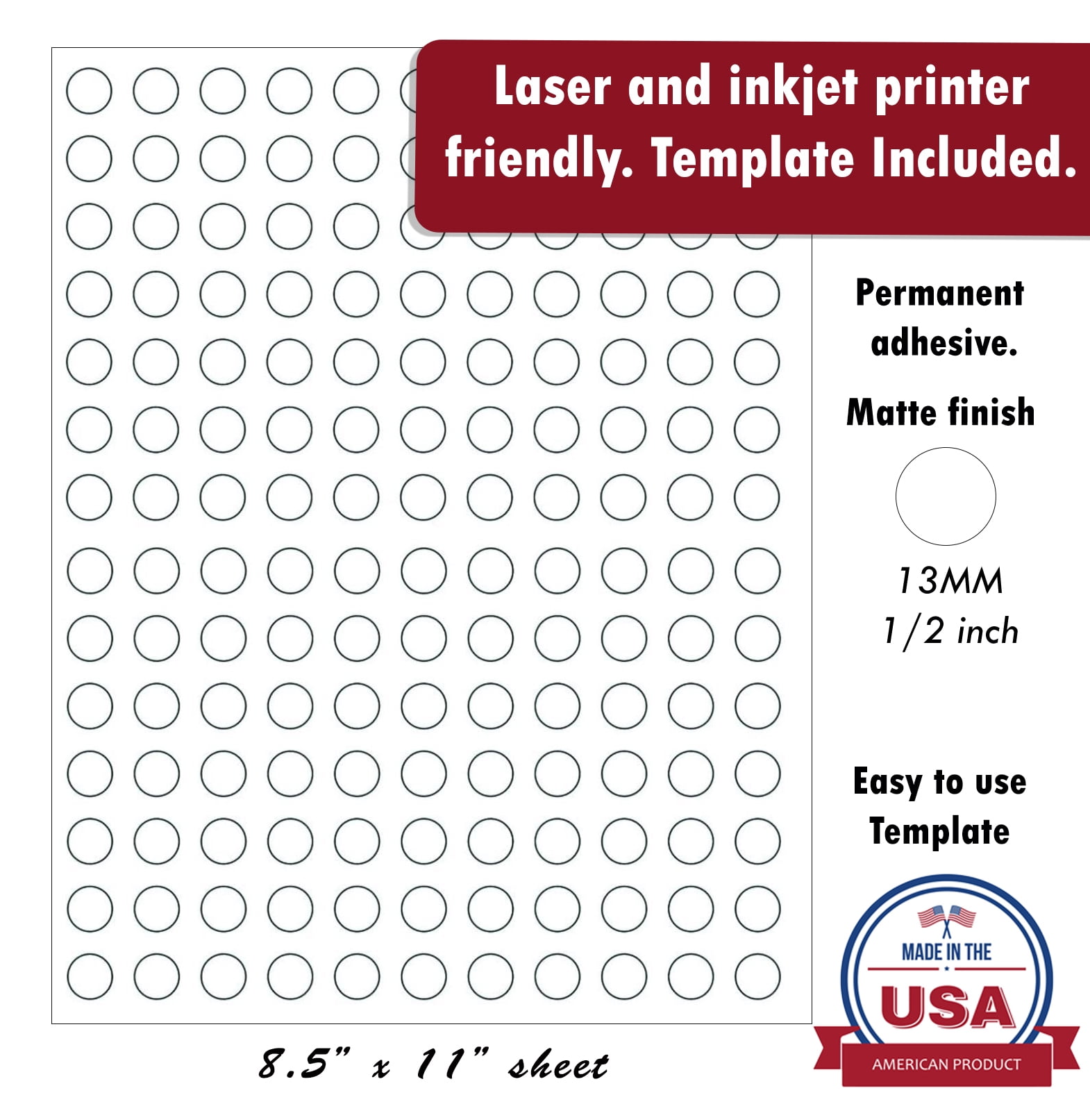 Walmart 1/2 Inch Round Printable Labels, Laser/Inkjet Printer ...