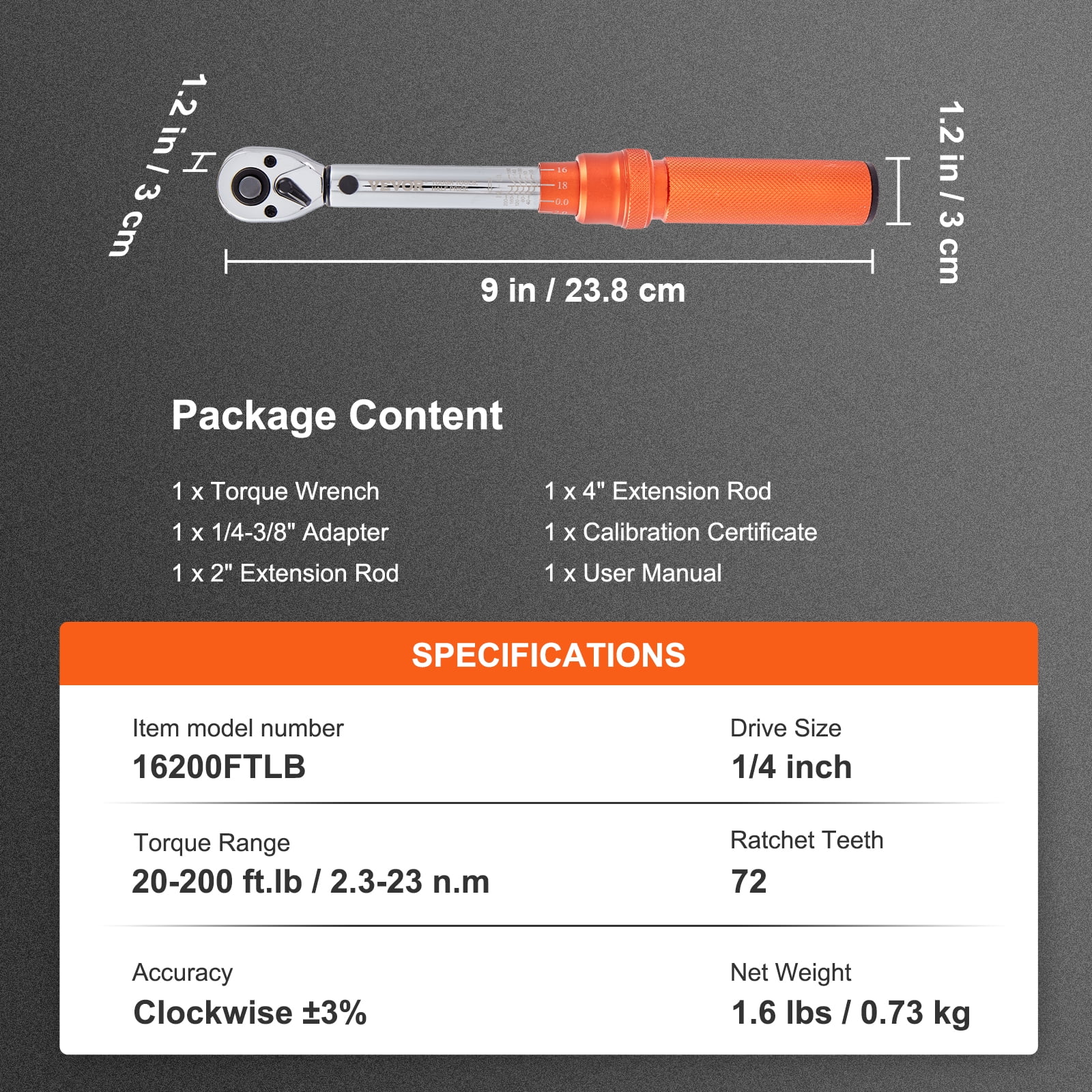 1/2" 1/4" 3/8" Mechanical Torque Wrench Set Precision Pointer Hand ...