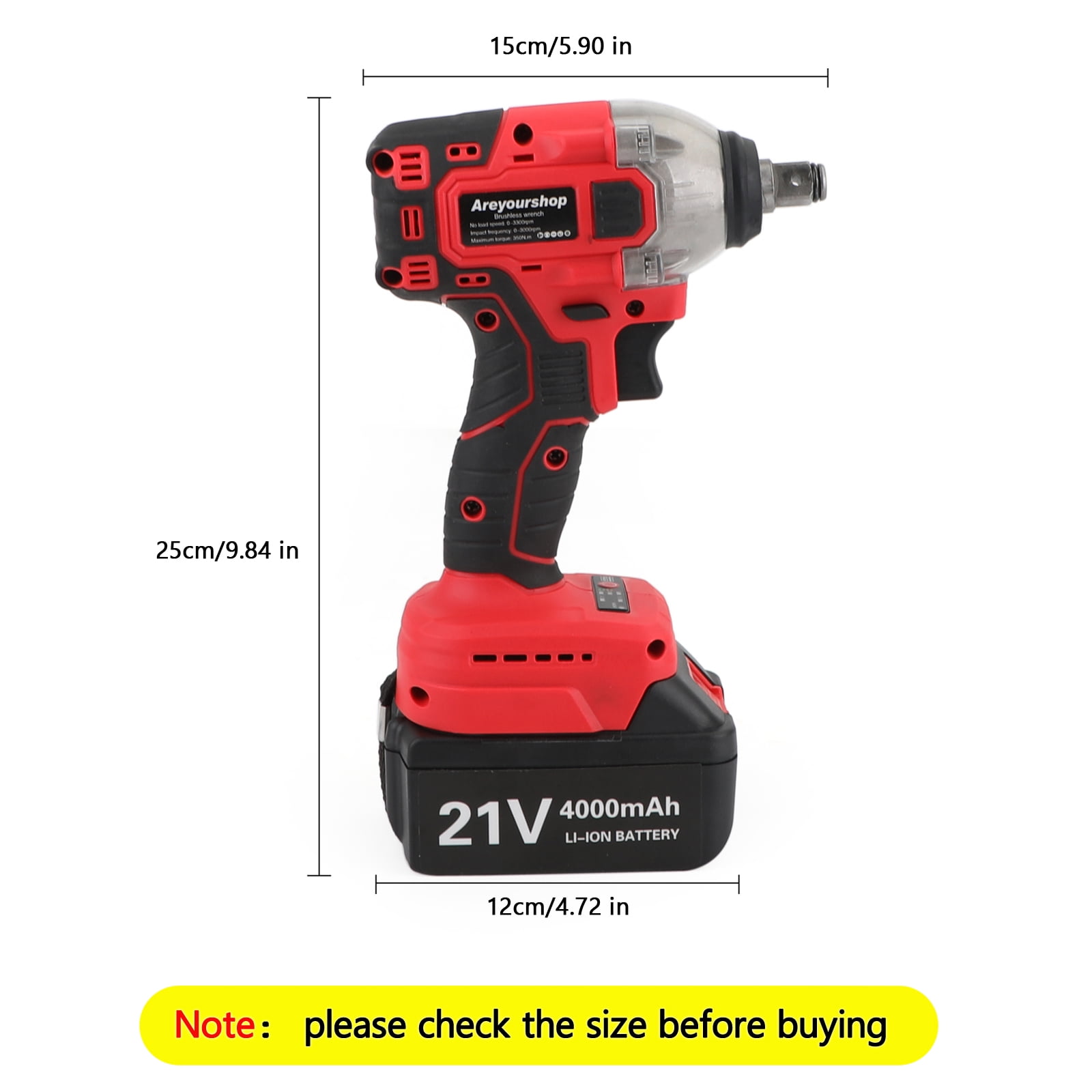 1/2" 21V Brushless Impact Wrench Torque Rattle Gun Electric Ratchet w ...