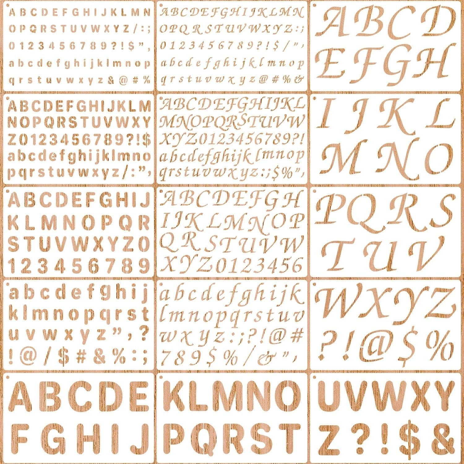 1/2, 3/4, 1, 2 Inch Letter Stencils for Painting, 15 Pack Reusable ...