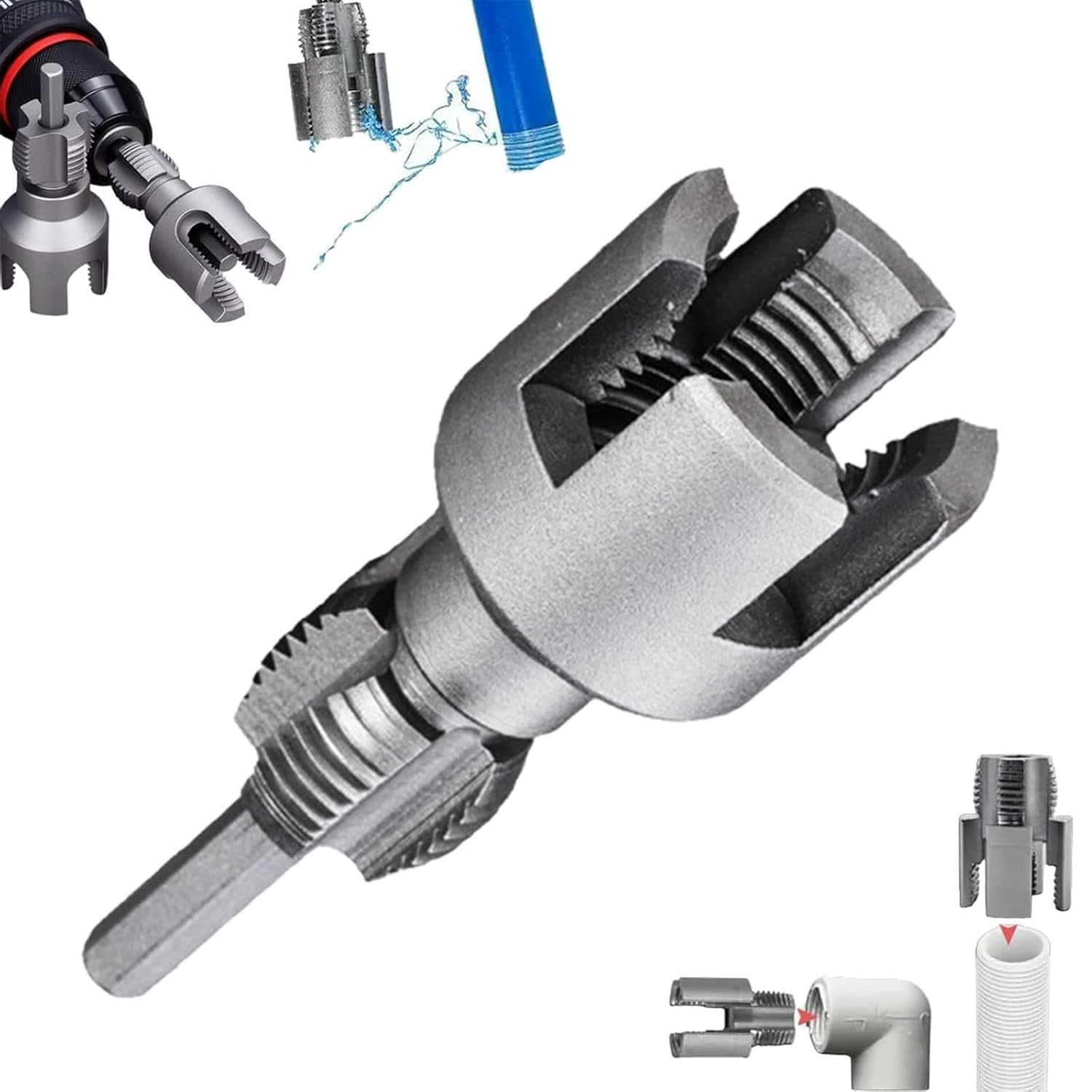 1/2" and 3/4" PVC Pipe Integrated Internal & External Pipe Threading Tool, Electric Drill ...
