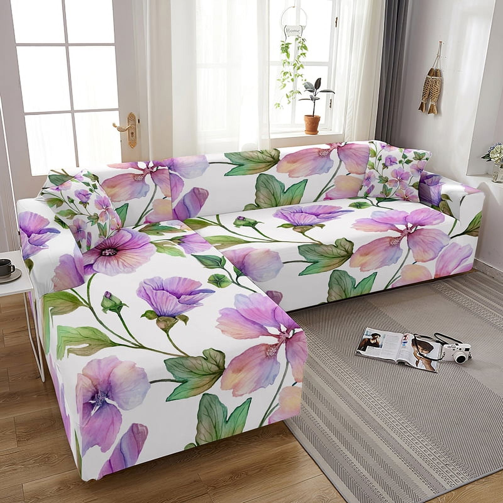 1/2/3/4 Seater Flowers Print Sofa Covers For Living Room Sectional ...