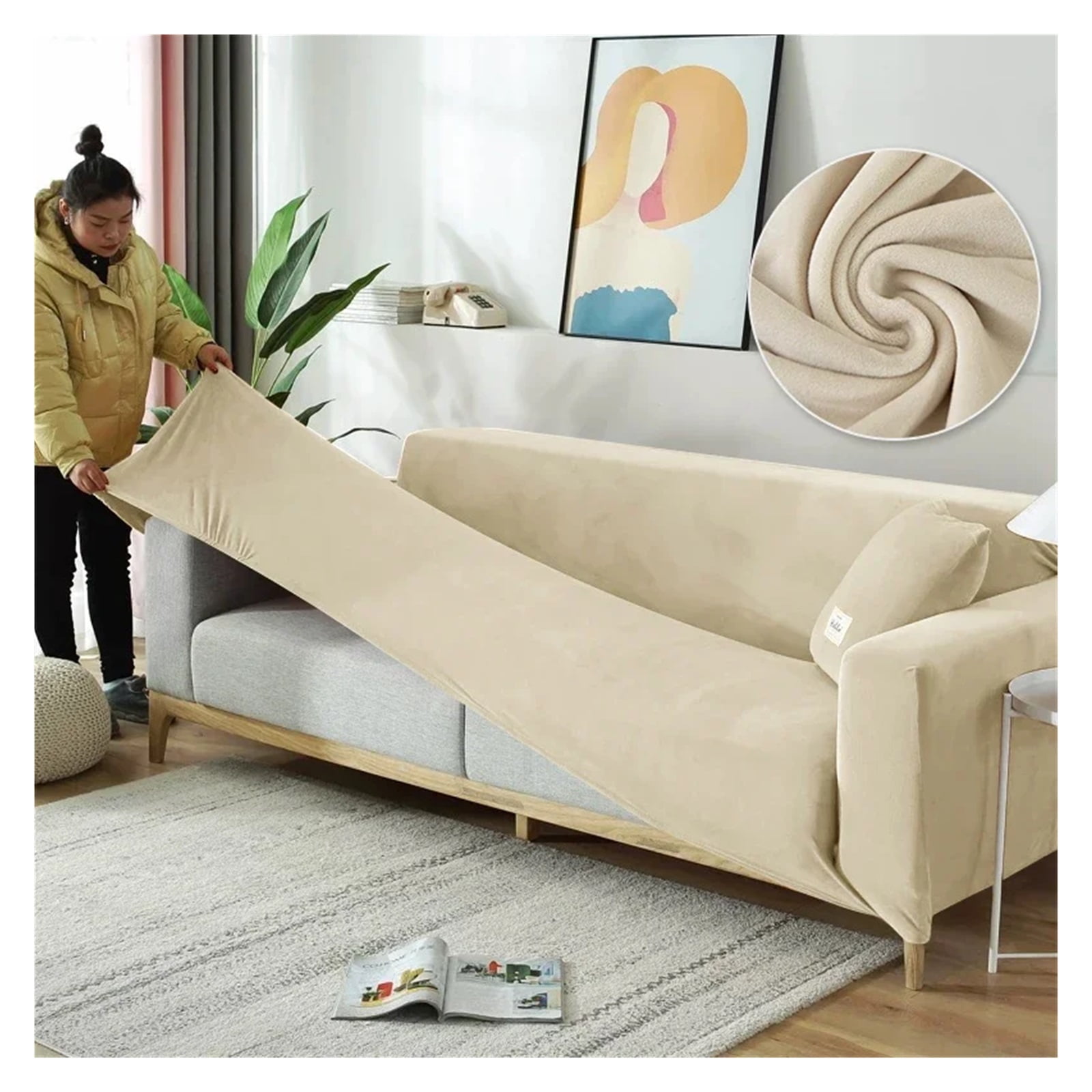 1/2/3/4 Seater Sofa Cover Stretch Velvet Anti-Slip Sofa Slipcovers for ...