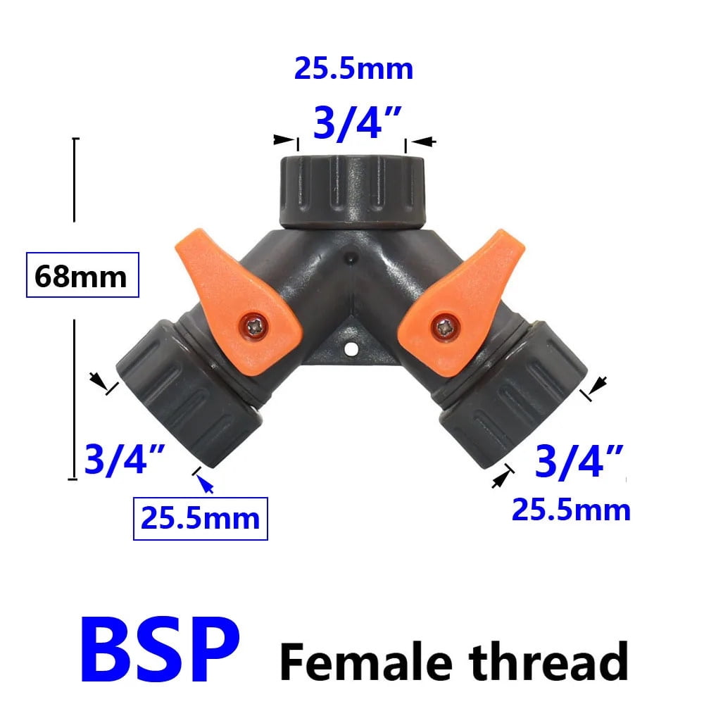 1/2 3/4 Thread 2-way Tap Hose Water Splitter Garden Tap Y Splitter ...