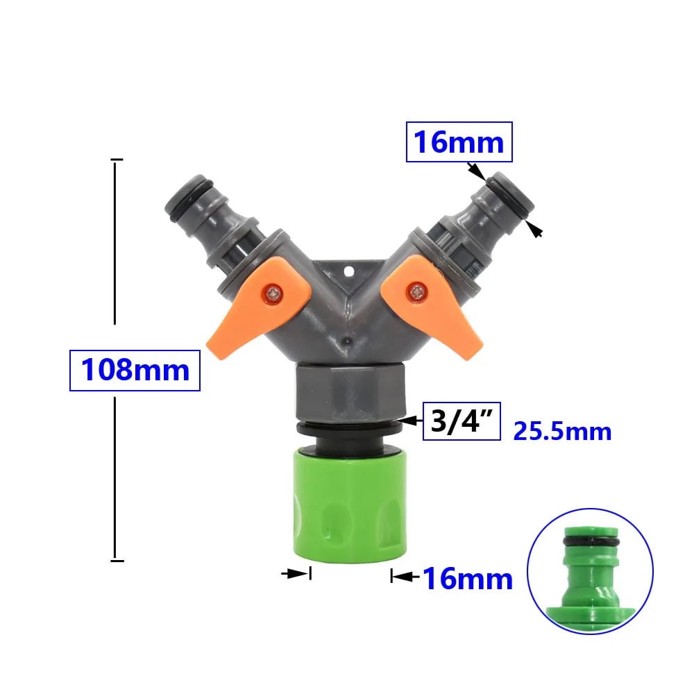 1/2 3/4 Thread 2-way Tap Hose Water Splitter Garden Tap Y Splitter ...