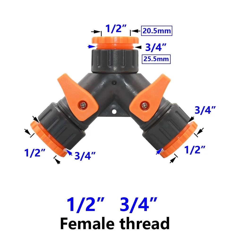 1/2 3/4 Thread 2-way Tap Hose Water Splitter Garden Tap Y Splitter ...