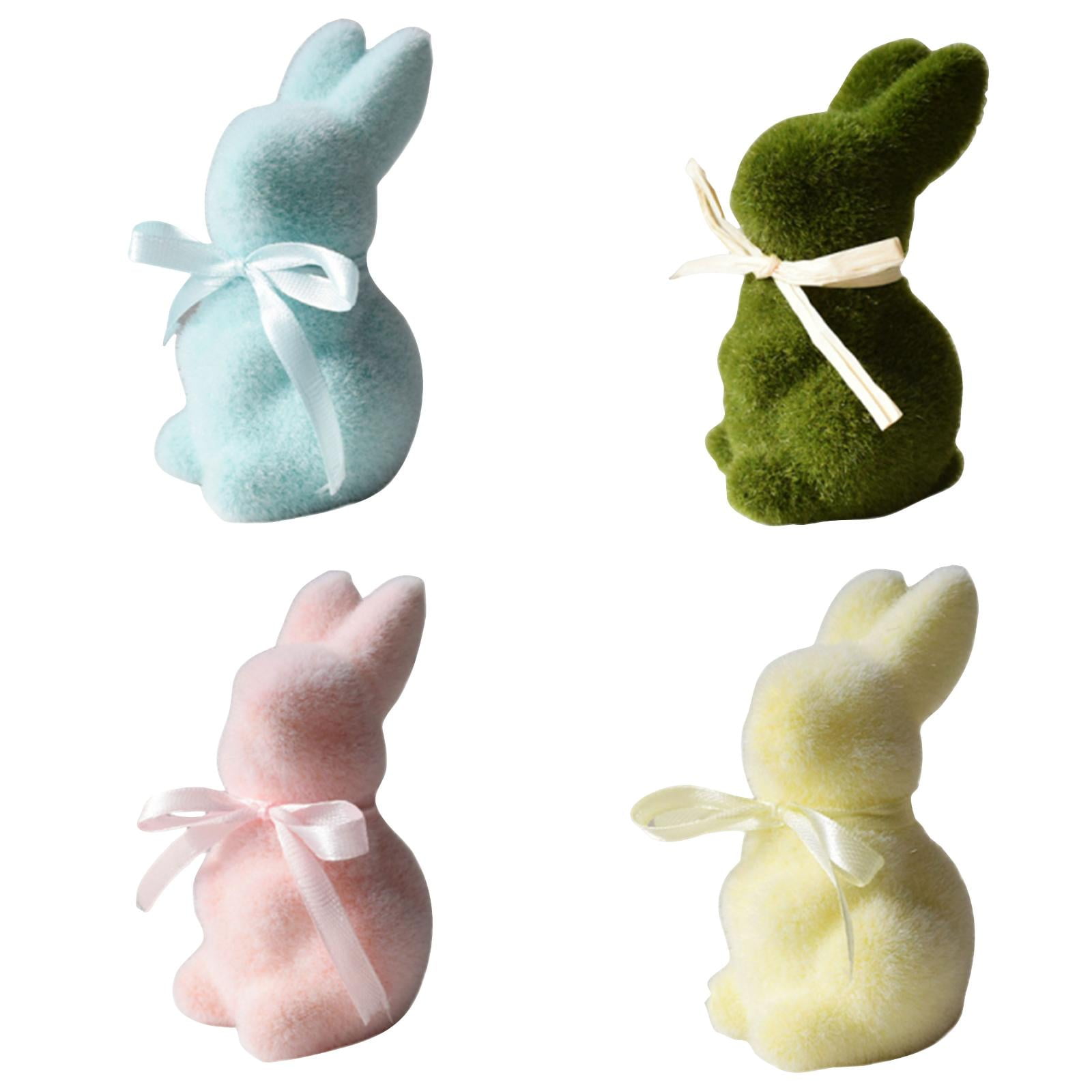 1/2/3/4Pcs Flocked Bunny Easter Decorations, Gift Green Fuzzy Rabbit ...