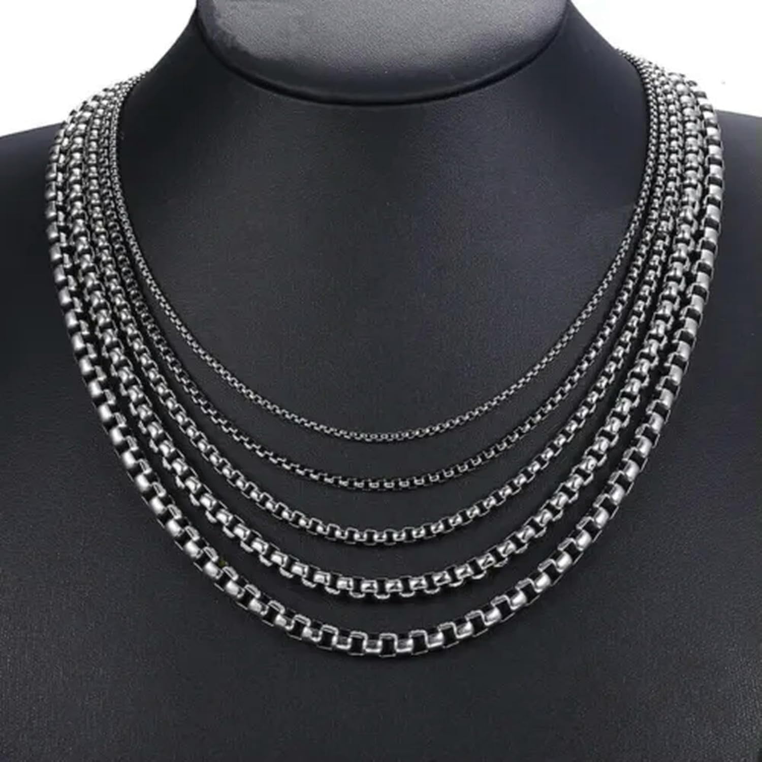 1/2/3/5/7MM Elegant 7"-40" Wholesale Lots Silver Stainless Steel Box ...