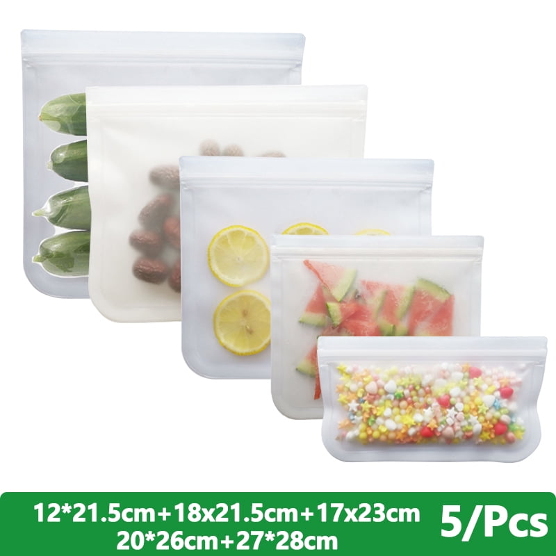 1/2/3/5Pcs Reusable Food Freezer Bags Leakproof Silicone Ziplock Bags ...