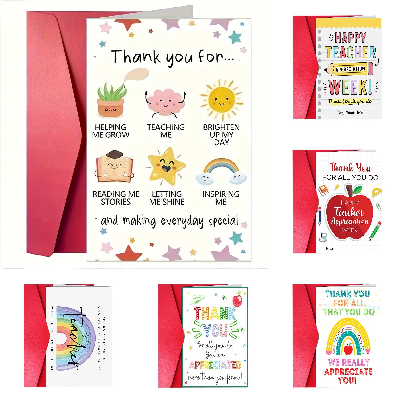 1/2/3/6Pcs Thank You Card for Teacher Cards Teacher Appreciation Cards ...