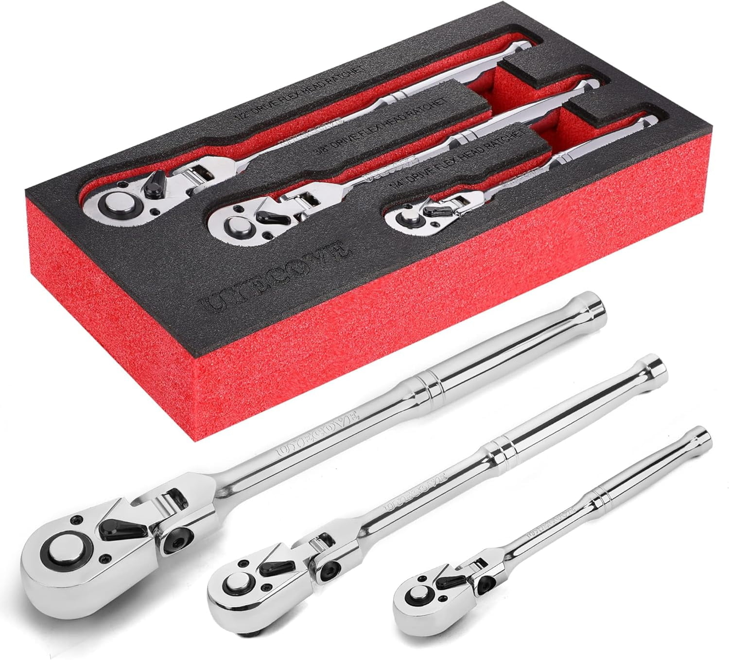 1/2 3/8 1/4 Inch Drive Ratchet Set, 3 count Flex Ratchet Set, 72 Quick ...