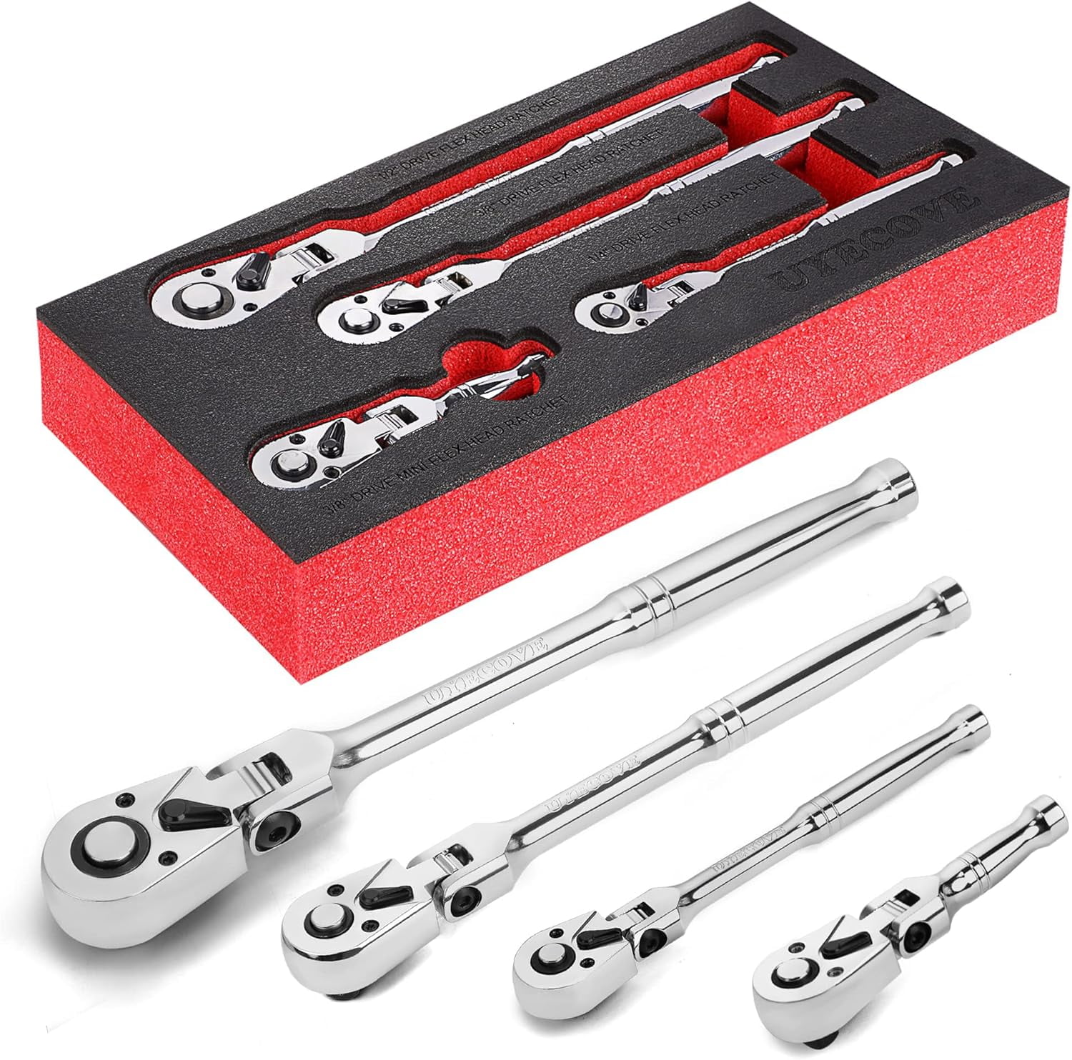 1/2 3/8 1/4 Inch Drive Ratchet Set, 4 count Flex Ratchet Set, 72 Quick ...