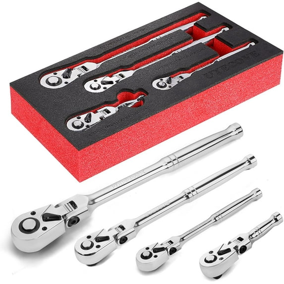 1/2 3/8 1/4 Inch Drive Ratchet Set, 4 count Flex Ratchet Set, 72 Quick ...
