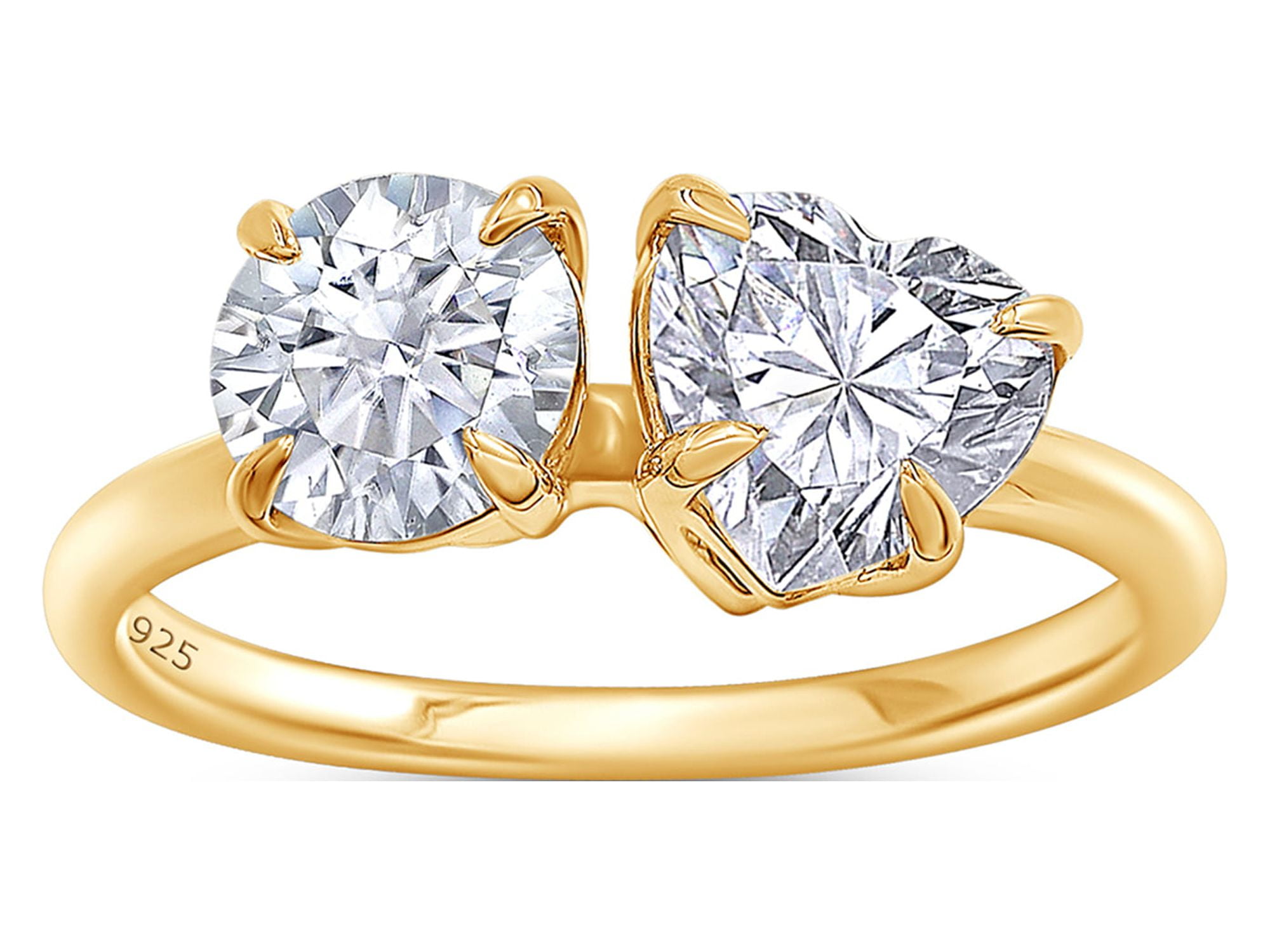 1 2/3 CT 6MM Round Shape & 6.5MM Heart Cut Lab Created Moissanite Diamond Toi Et Moi 2-Stone ...