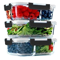 3 Compartment Glass Meal Prep Containers (3 Pack, 35 Oz) - Food Storage ...