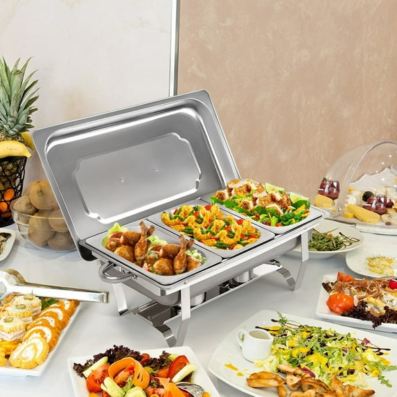 1/2/3 Grid Stainless Food Warmer Sets with Lids Chafing Dish Buffet Set ...