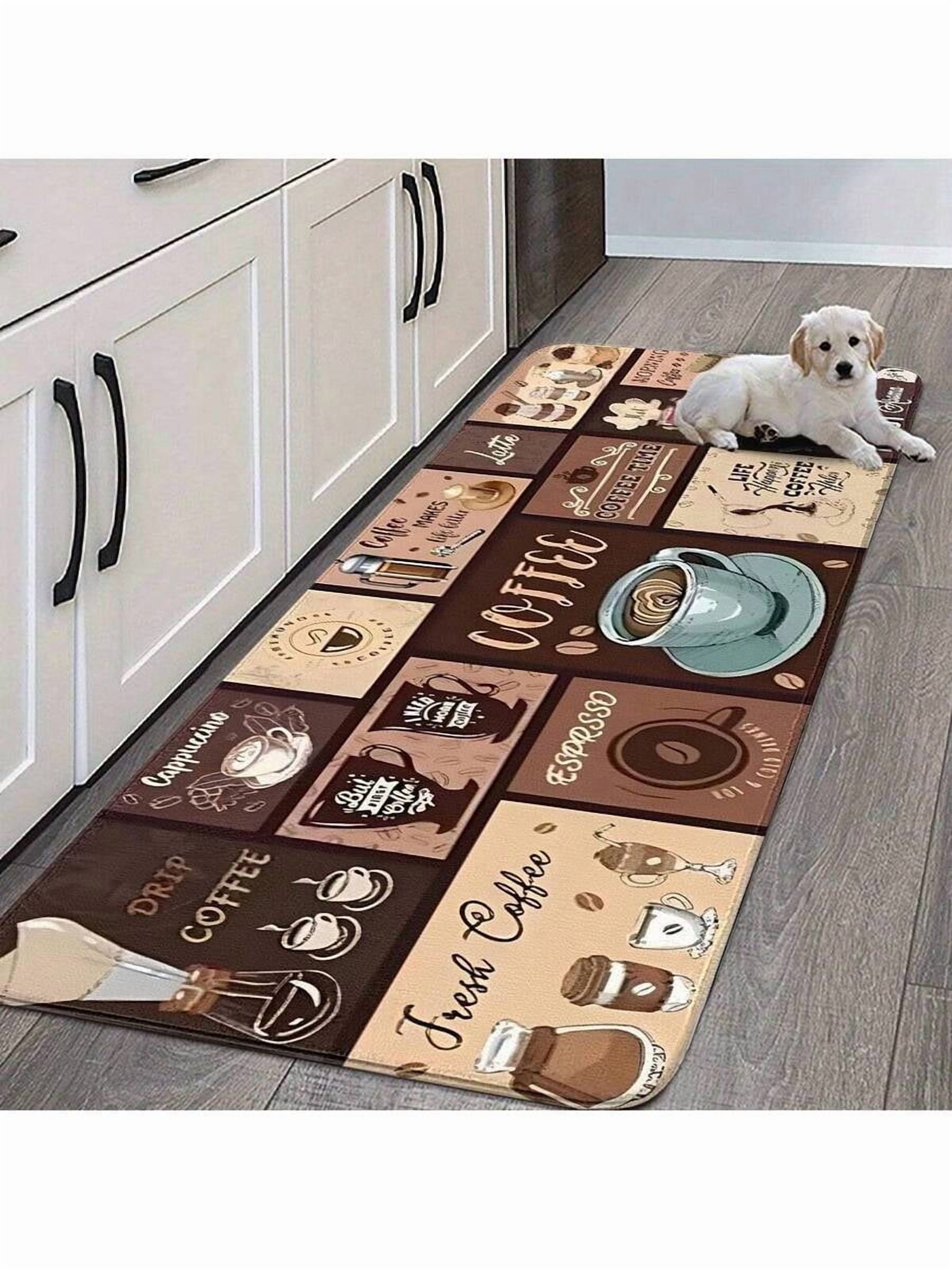 1/2/3 Pc Coffee Pattern Kitchen Rug, Retro Polyester Anti-Slip Kitchen ...
