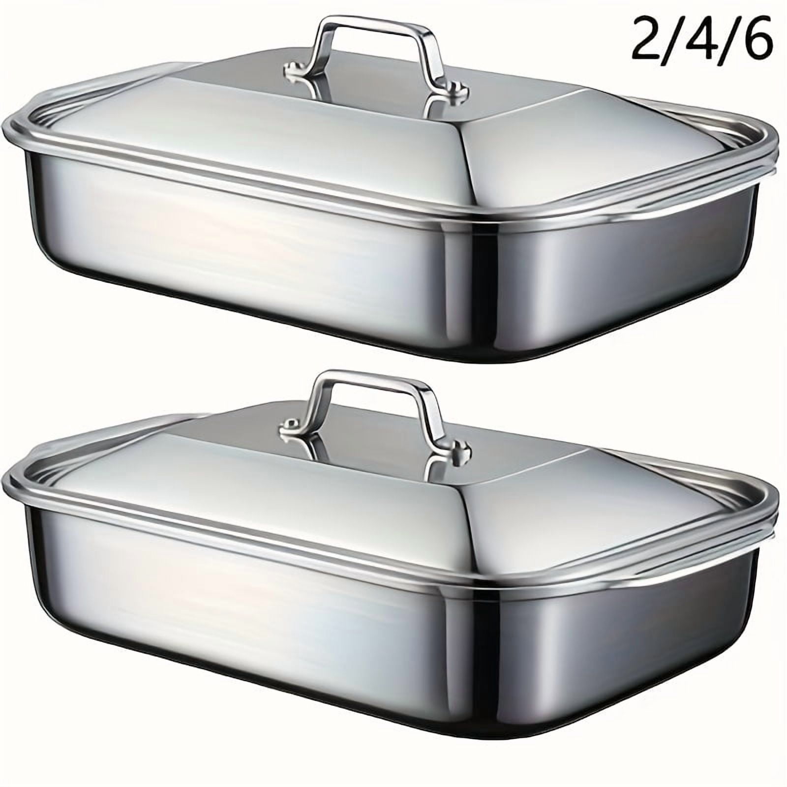 1/2/3-Piece Extra Large Heavy Duty Stainless Steel Baking Pans with Lids, Non-Stick Rectangular ...