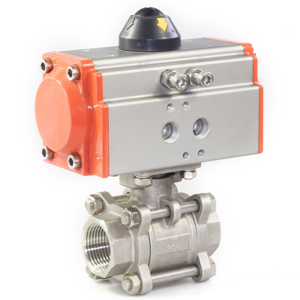 1/2" 3-Piece Pneumatic Air Actuated Ball Valve Single Acting Spring ...