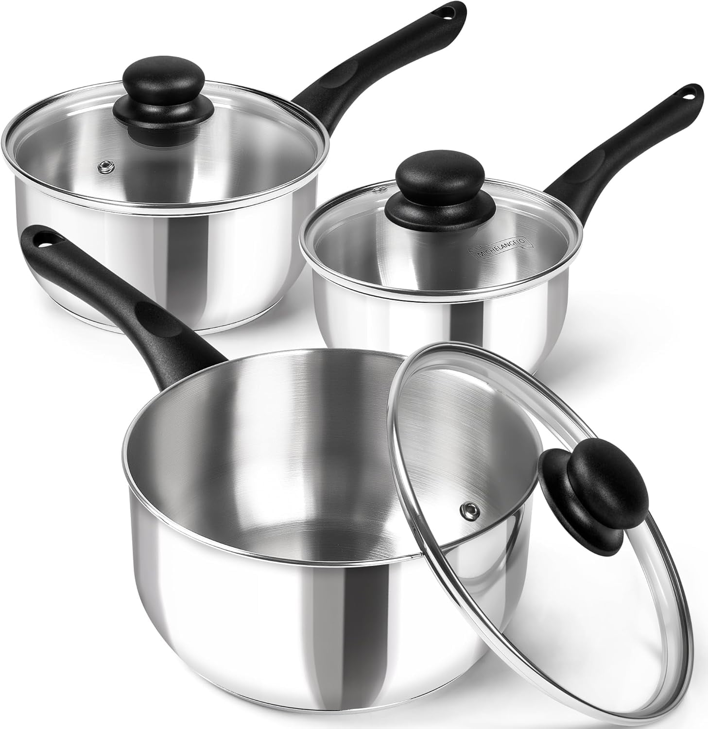 1-2-3 Quart Stainless Steel Pot Set— 6 Pcs, Triply Base, Bakelite Grip ...