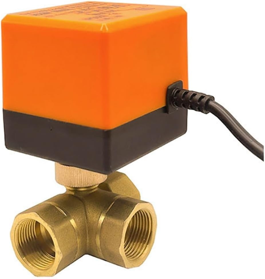 1/2" 3-Way Motorized Ball Valve DN15 Threee-Wire Two Point Control Brass Electric Ball Valve ...
