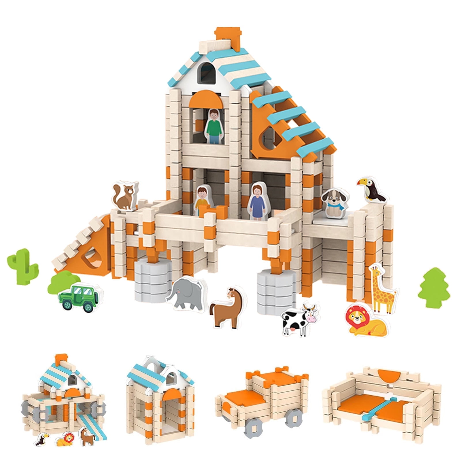 Wooden Building Blocks Set, 120 PCS Joinery Construction Toys for Kids ...