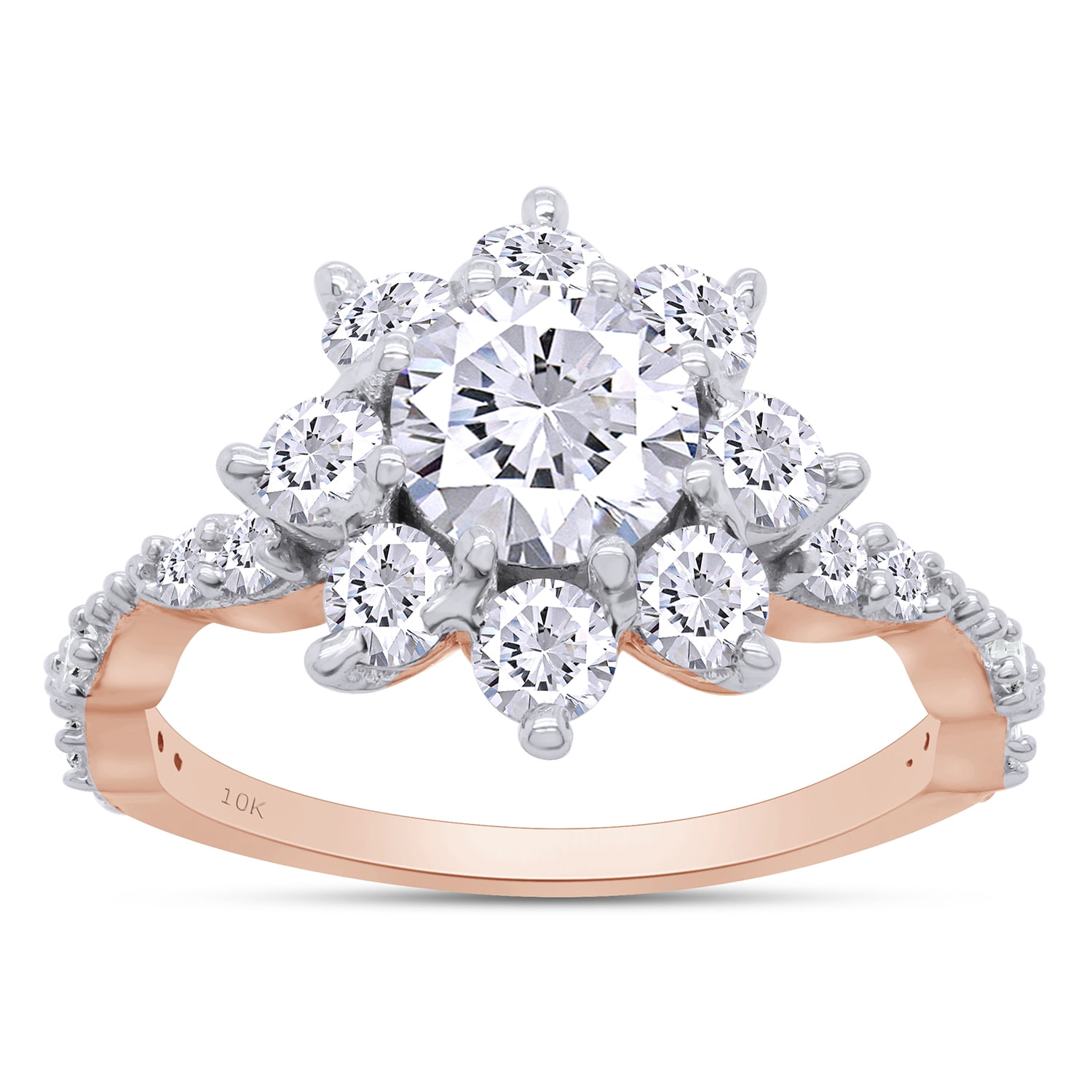 AFFY 1.65CT Moissanite Diamond Halo Flower Wedding Engagement Ring For Women 10K Solid Rose Gold ...