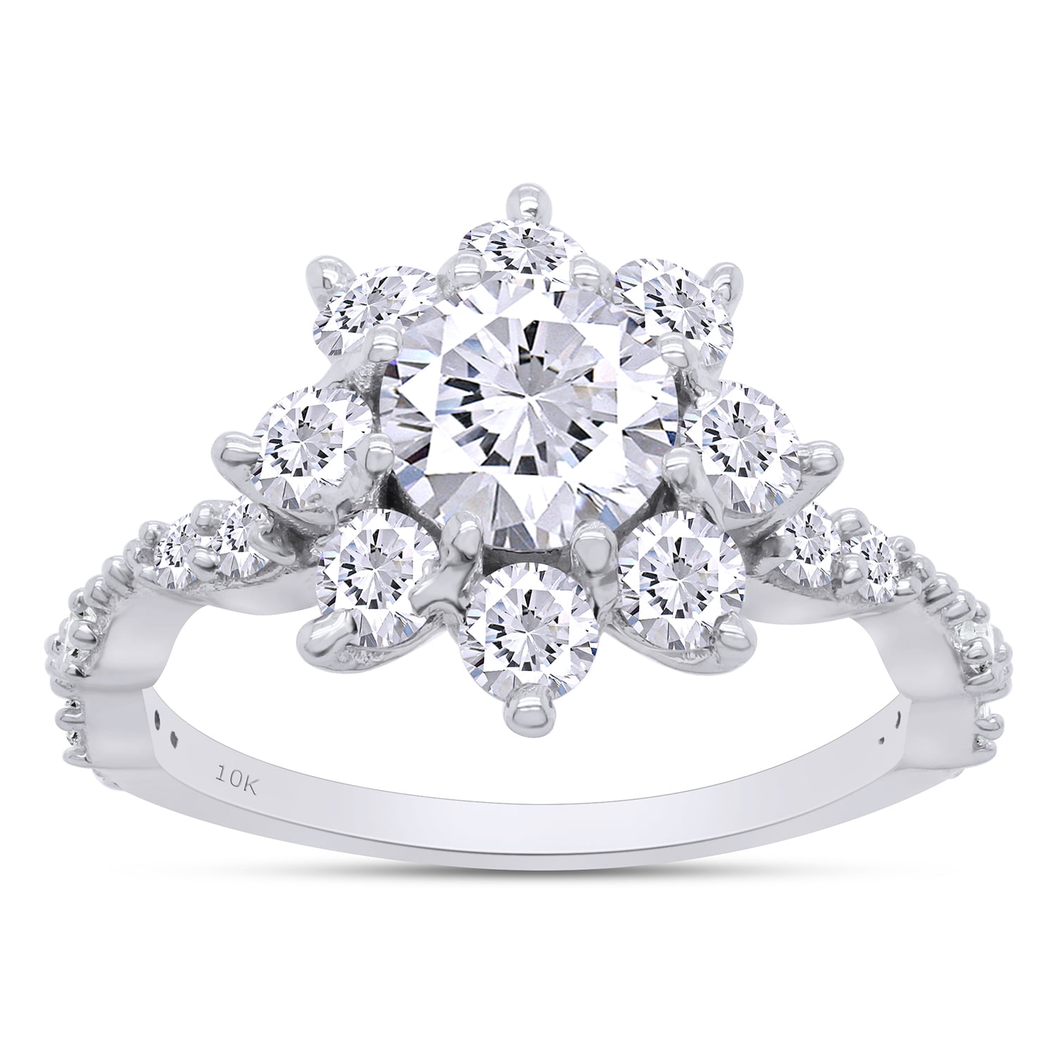 AFFY 1.65CT Moissanite Diamond Halo Flower Wedding Engagement Ring For ...