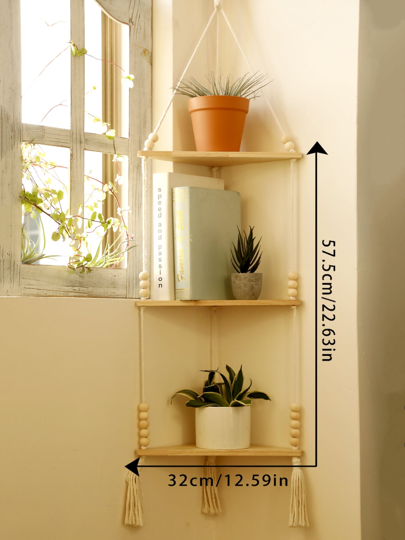1/2/3-tier Floating Wall Shelf Wood Triangle Corner Display Stand Boho ...