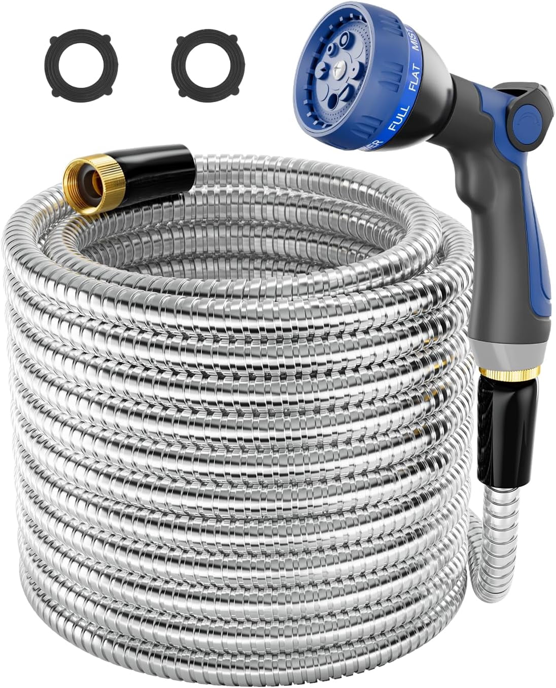 1/2" 304 Stainless Garden Hose, 50FT Water Pipe with Nozzle for Yard ...