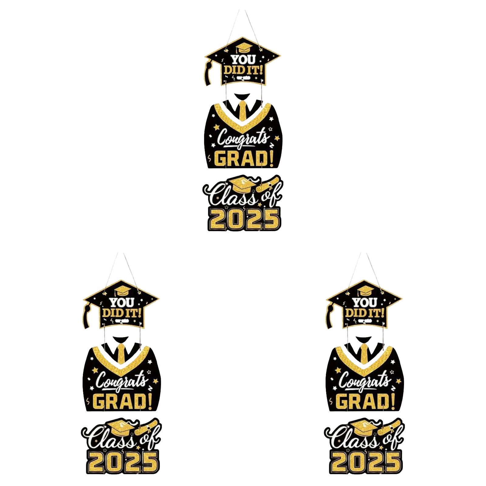 1/2/3PCS 2025 Graduation Hanging Signs for Front Door, Black Golden ...
