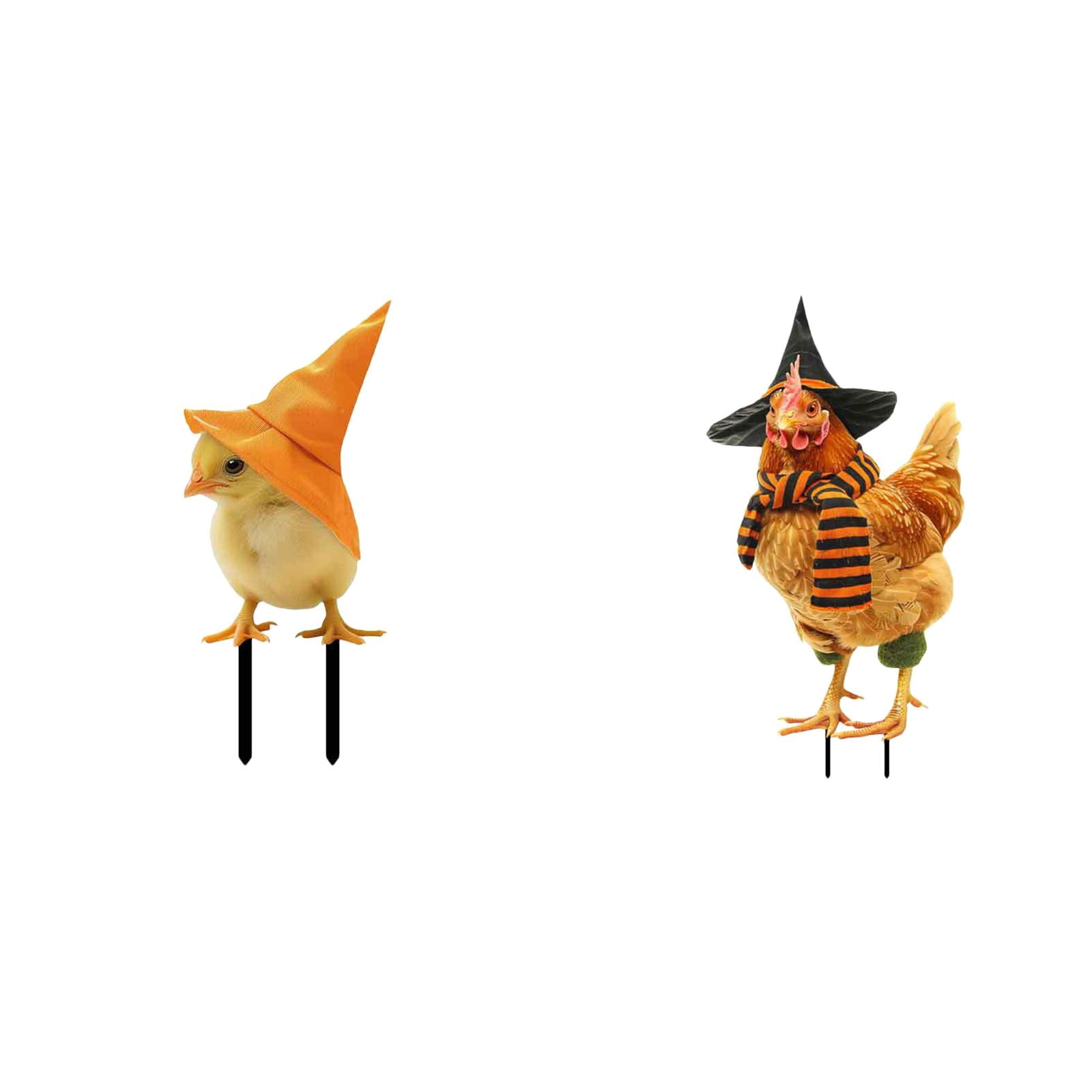 1/2/3PCS Halloween Metal Insert Chicken Statues Wearing Witch Hat ...