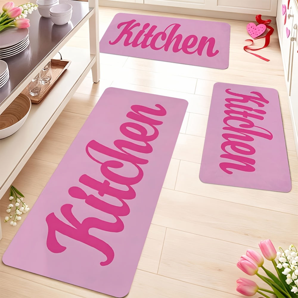 1/2/3Pcs Lovely Pink Kitchen Rug Set, Vintage Country Farmhouse Style ...
