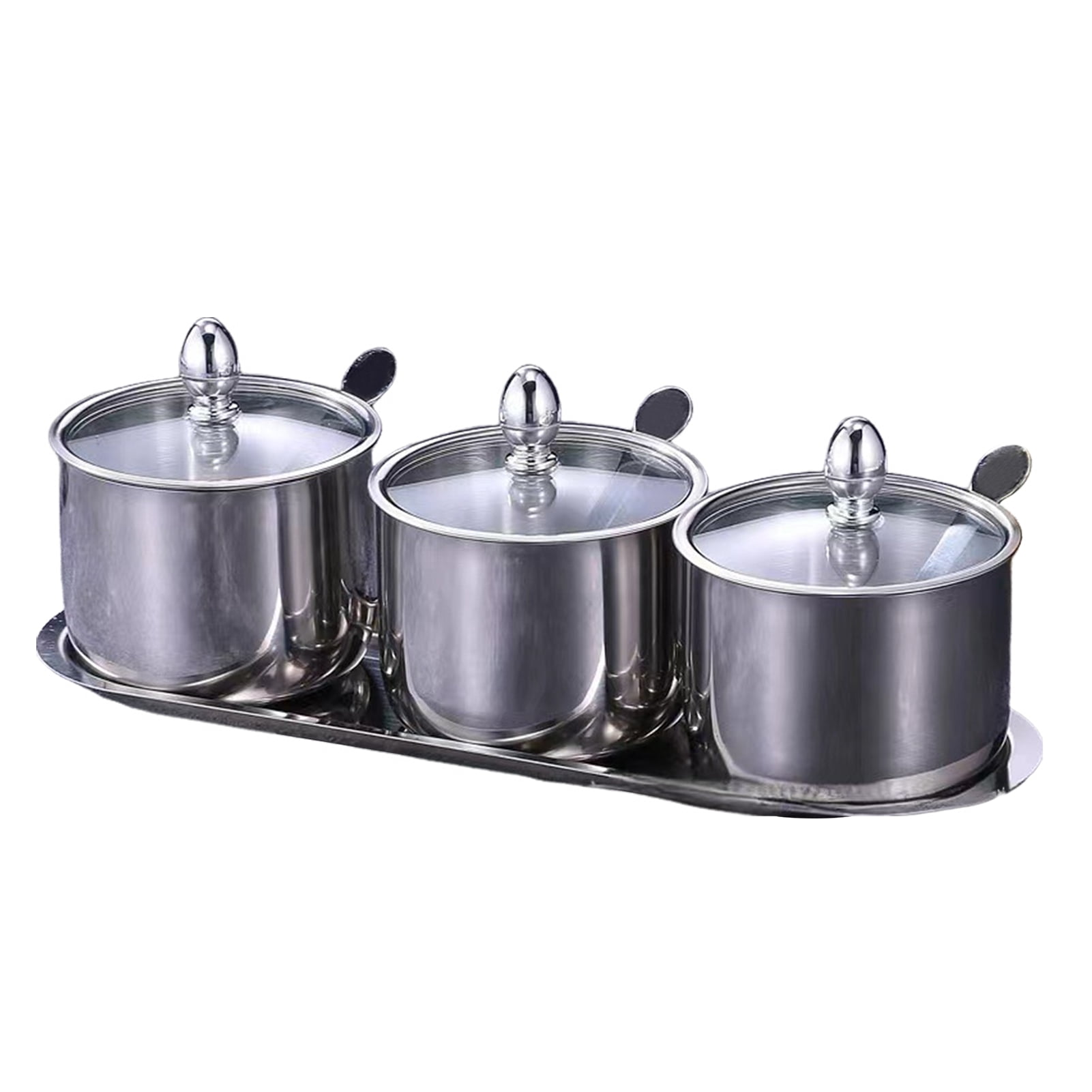 1/2/3Pcs Seasoning Jar Stainless Steel Sugar Container with Glass Lid ...