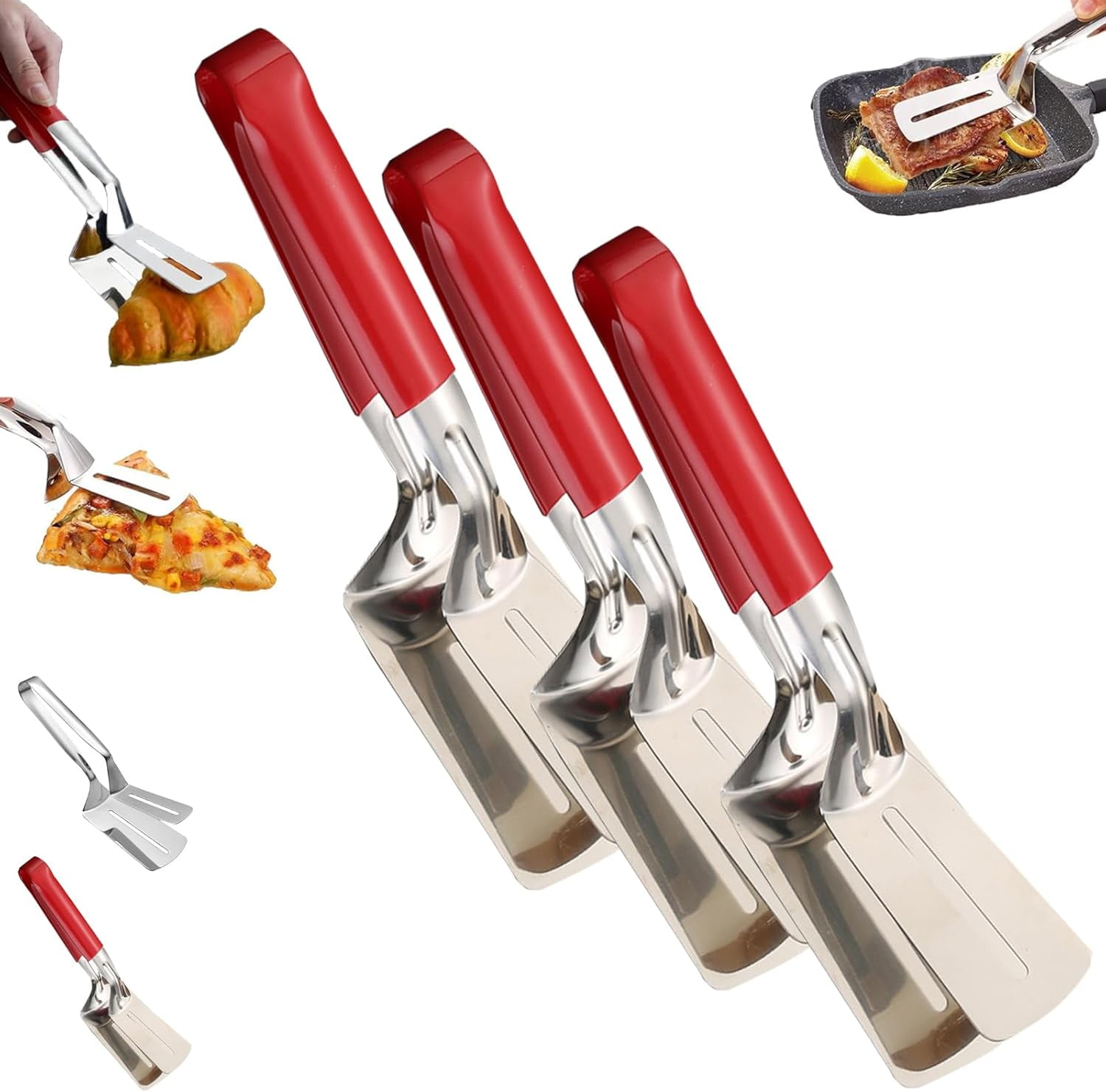 1/2/3Pcs Stainless Steel Handle Spatula Tongs, Heat-Resistant & Slotted ...