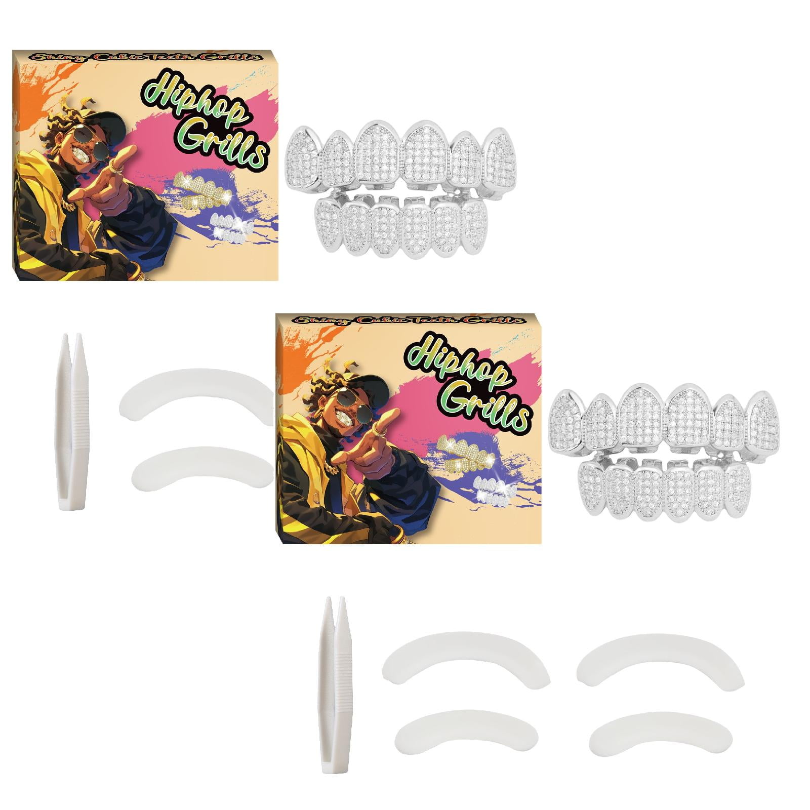 1/2/3Set Plated Gold Diamonds Teeth Grills, Mouth Teeth Grills Top Bottom Tooth Caps HipHop ...