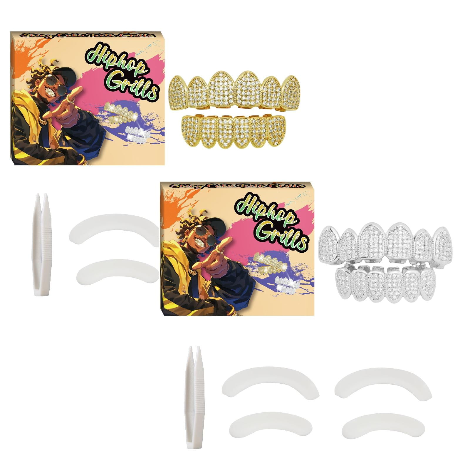 1/2/3Set Plated Gold Diamonds Teeth Grills, Mouth Teeth Grills Top ...