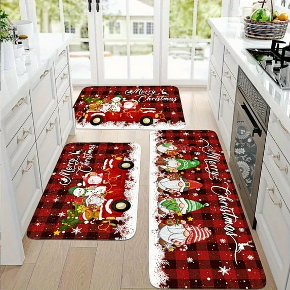 1/2/3pcs Christmas Kitchen Mats, Santa Gnome Mat, Truck Mat, Snowflake ...