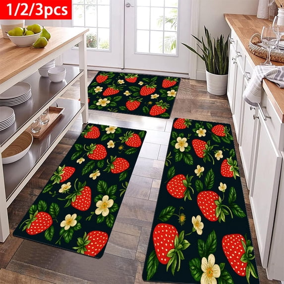 1/2/3pcs Spring Vitality Kitchen Carpet Set | Strawberry Style Flannel ...