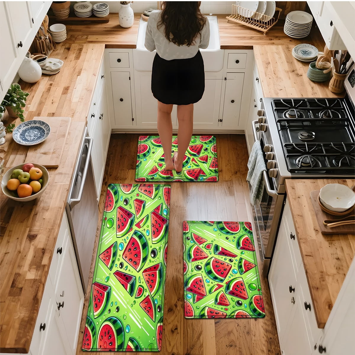 1/2/3pcs Watermelon Mat - Soft Flannel Non-Slip Kitchen Floor Mat ...