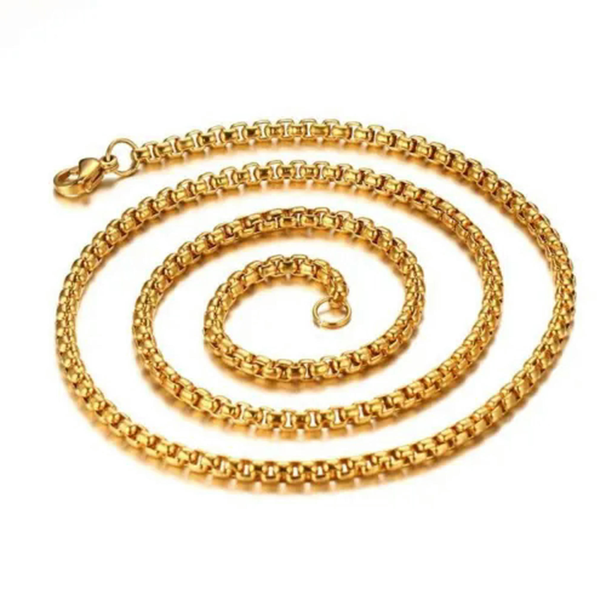1/2/4/5mm Womens Mens Chain Round Box Link Gold Tone Stainless Steel ...