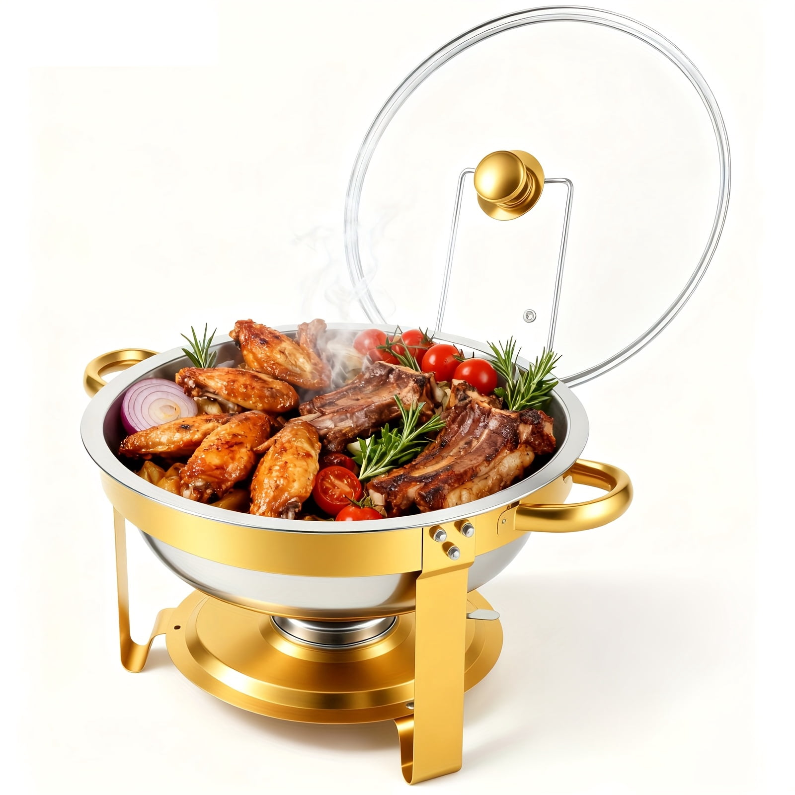 1/2/4 Pack 6QT Round Golden Stainless Steel Chafing Dish Complete ...
