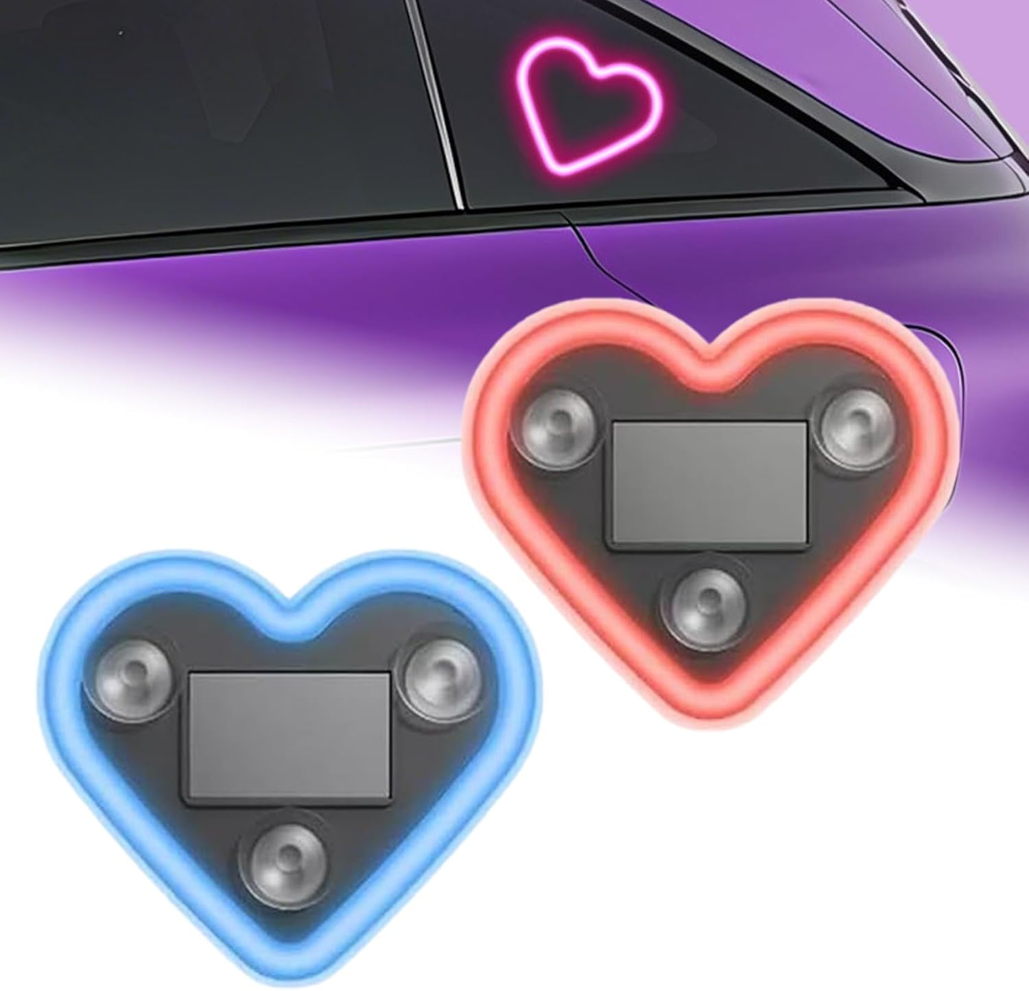 1/2/4PCS Solar Powered Wireless LED Heart Car Light, C-Pillar Neon ...