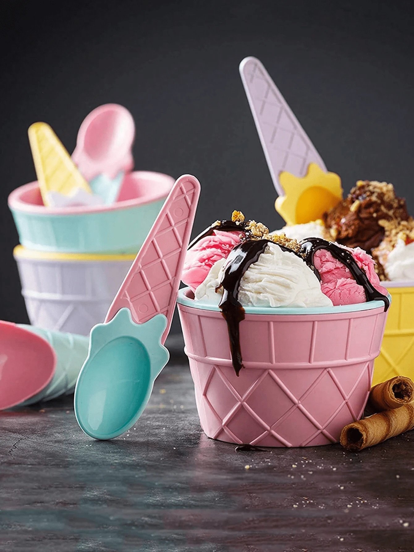 1/2/4set Ice Cream Bowl And Spoon Set, Reusable Ice Cream Cup, Random Set Of Ice Cream Birthday ...