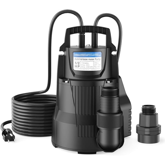 1/2 Automatic Sump Pump, 2450 GPH Submersible Water Pump with 3/4 ...