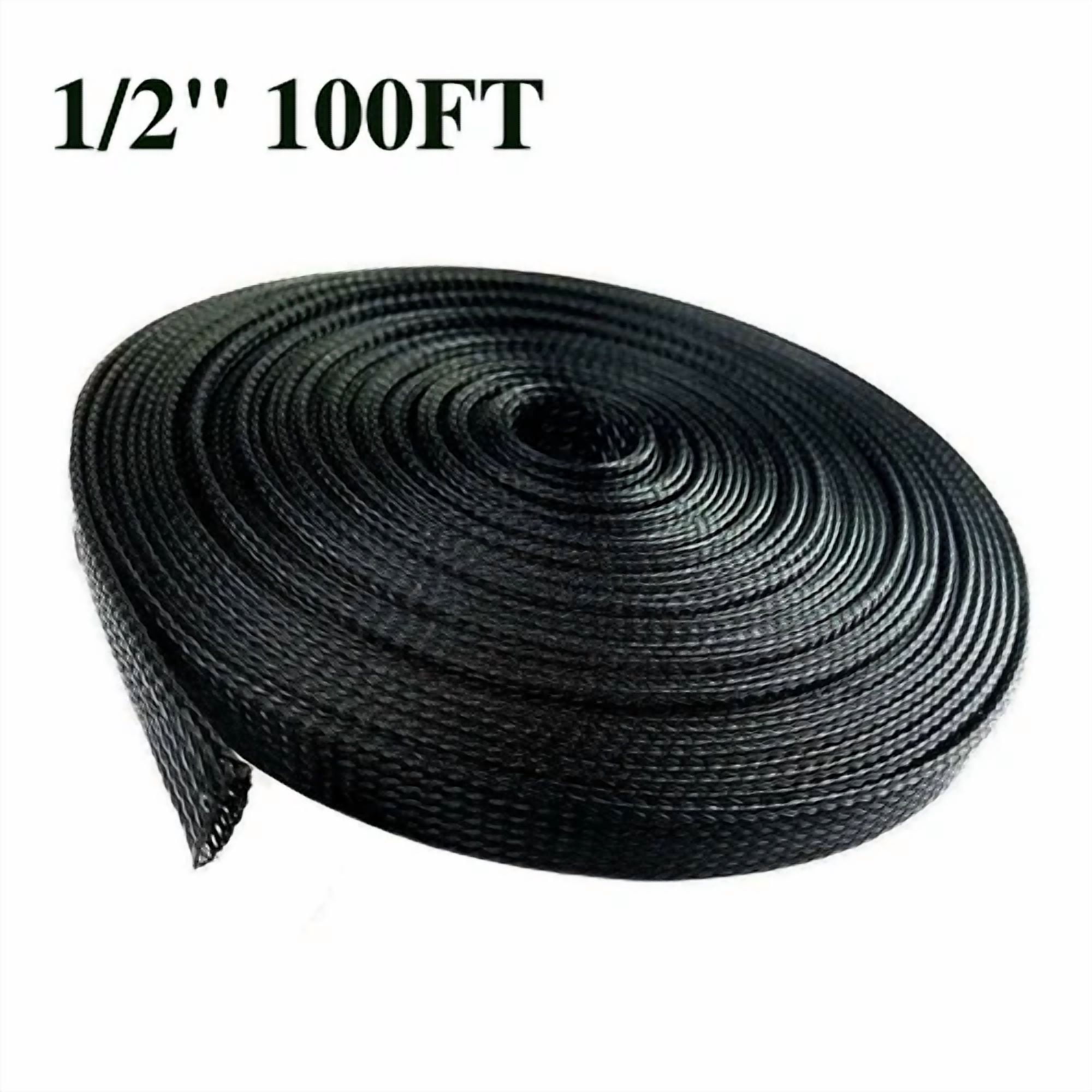 1/2" Black 100 Ft Expandable Wire Cable Sleeving Sheathing Braided Loom ...